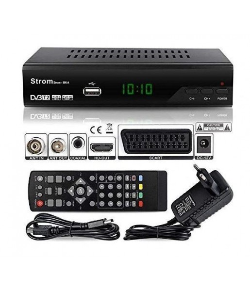 Décodeur Strom 505 Noir TNT Full HD -DVB-T2 - HEVC265 - (HDMI, Péritel, USB, Dolby Digital Plus)