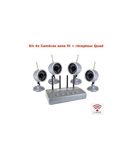 Kit Video Surveillance Sans Fil : 4 Caméras Infrarouges + récepteur 4 canaux Quadravision