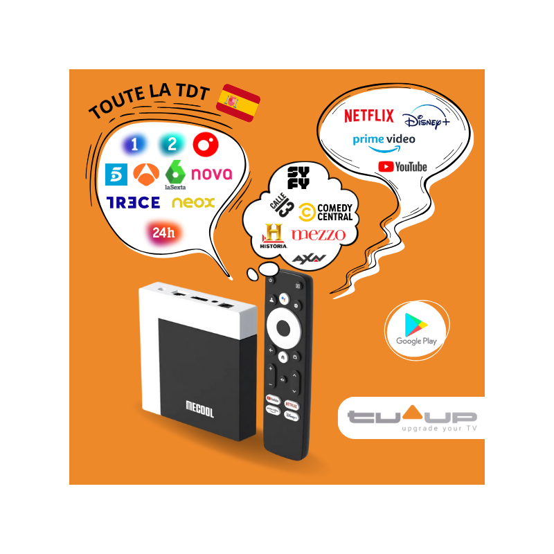 TVup Premium 12 mois & box Android TV 4K Plus de 200 chaînes espagnoles ...