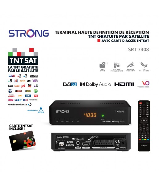 Décodeur Satellite HD Strong SRT 7408 TNTSAT 12V USB